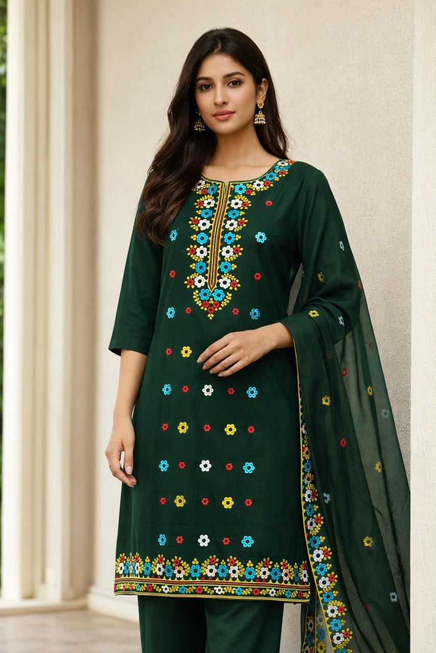 Applic Style Computer Embroiderd 3pc Dress 👗 – Hala Handicrafts